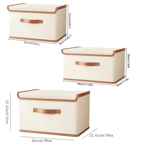 Ebern Designs Storage Bins with Lids, Foldable Linen Fabric Storage Boxes with Lids, Collapsible ...